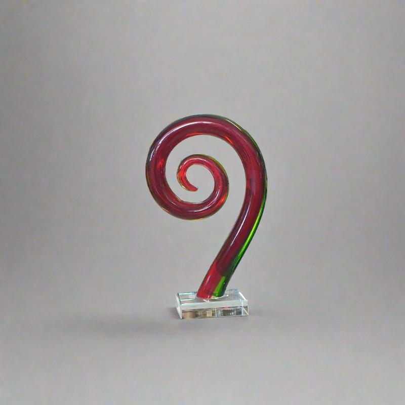 Glass Koru Fern Frond-Dark Green and Red 24cm-World Of Decor