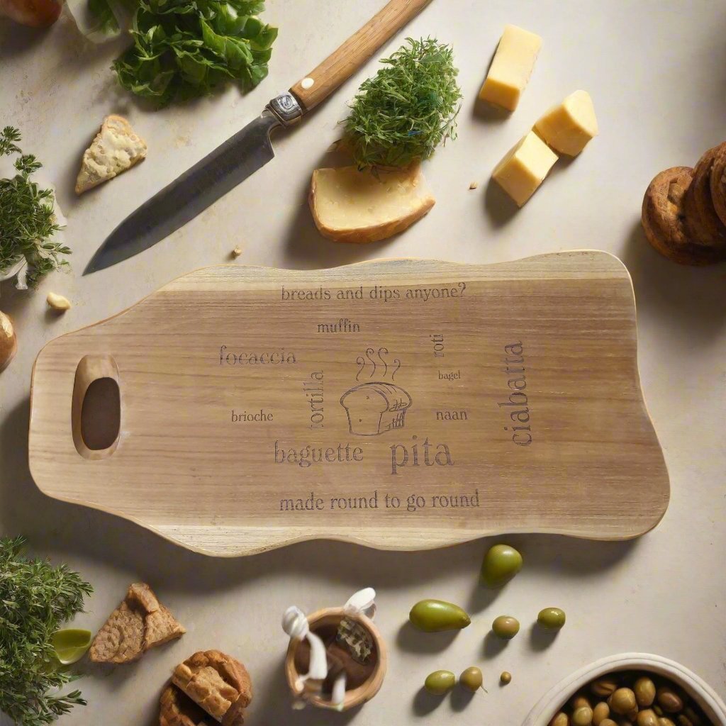 Wavy Teak Bread & Cheese Board- Engraved-World Of Decor