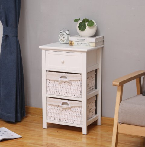 Wooden/Wicke 3 Drawer Stand-White 143cm-World Of Decor