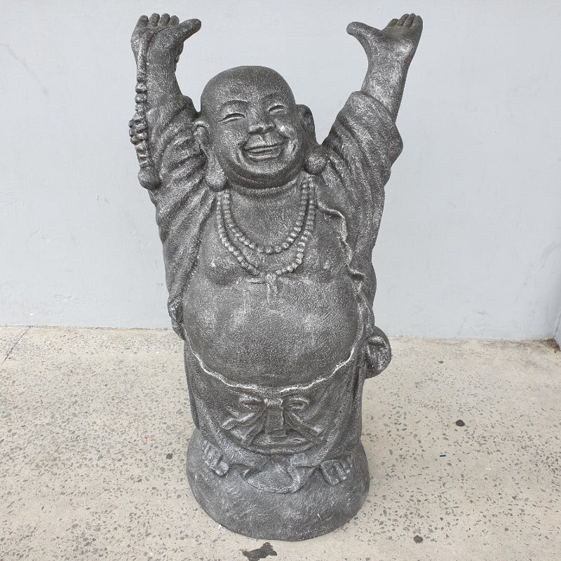 Happy Buddha Hands Up Statue-Silver-World Of Decor