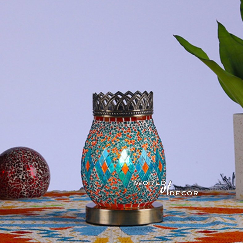Turkish Mosaic Prosperity Lamp And Oil Burner Oval-1-World Of Decor