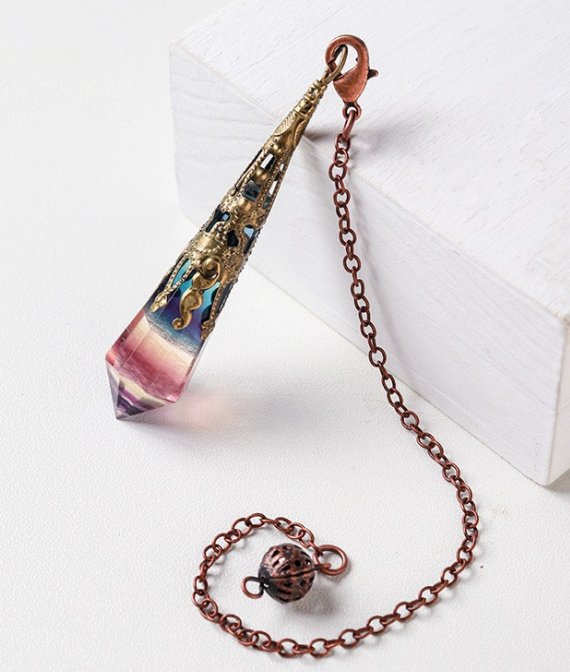 Crystal Pendulum Copper-Colorful Fluorite-World Of Decor